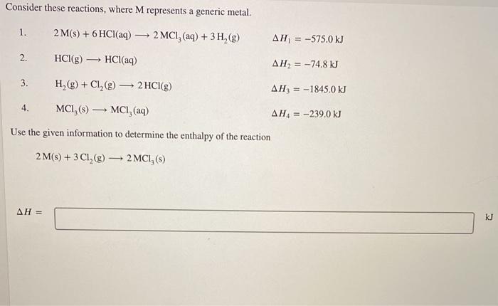 Solved Consider these reactions, where M represents a | Chegg.com