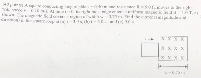 Solved (40 points) A square conducting loop of side s=0.50 m | Chegg.com