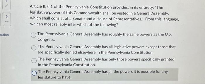 Article II, §1 of the Pennsylvania Constitution | Chegg.com