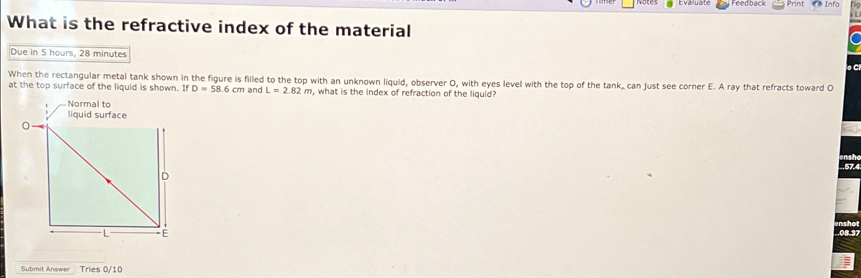 What is the refractive index of the materialDue in 5 | Chegg.com