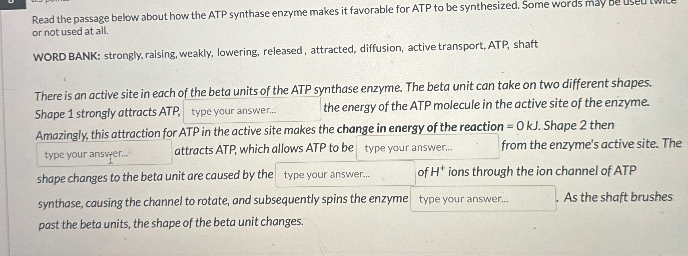 Solved Read the passage below about how the ATP synthase | Chegg.com