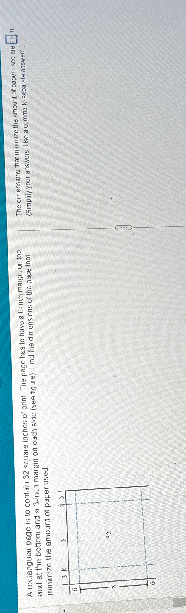 Solved A rectangular page is to contain 32 ﻿square inches of | Chegg.com