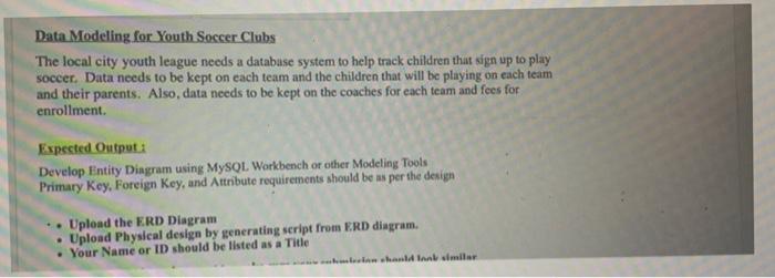 Solved Data Modeling for Youth Soccer Clubs The local city | Chegg.com