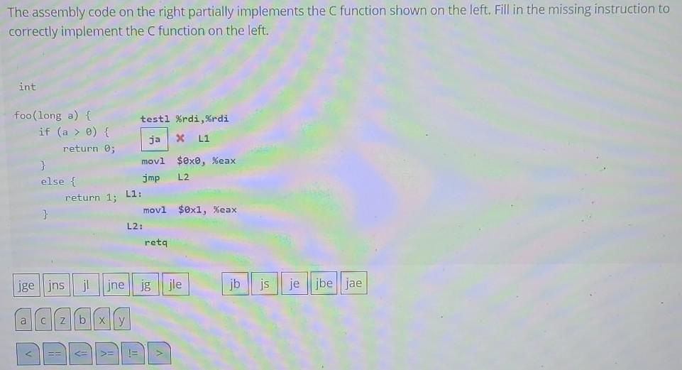 Solved The assembly code on the right partially implements | Chegg.com