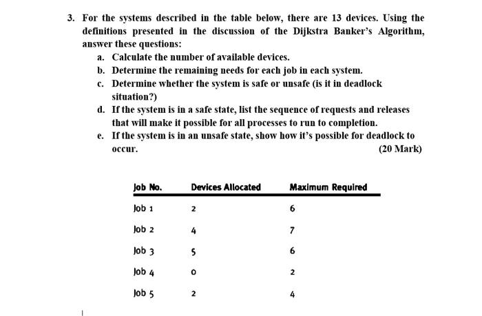 Solved 3. For the systems described in the table below, | Chegg.com