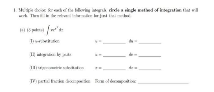 Solved for each of the following integrals, circle a single | Chegg.com