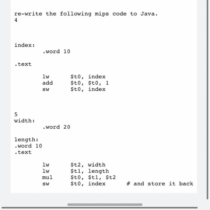 Solved re-write the following mips code to Java. 4 index: | Chegg.com
