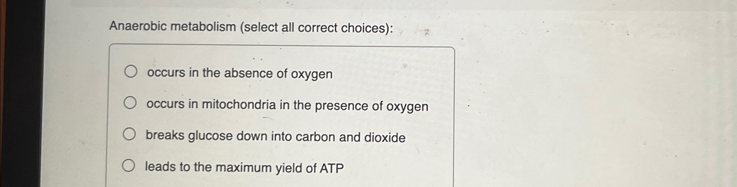 Solved Anaerobic metabolism (select all correct | Chegg.com