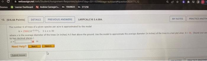 Solved The nuiriber N of tipes of a civen spectes per acre | Chegg.com