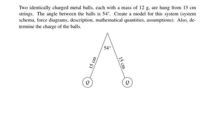 Solved Two identically charged metal balls, each with a mass | Chegg.com