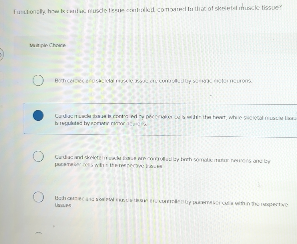 Solved Functionally, how is cardiac muscle tissue | Chegg.com