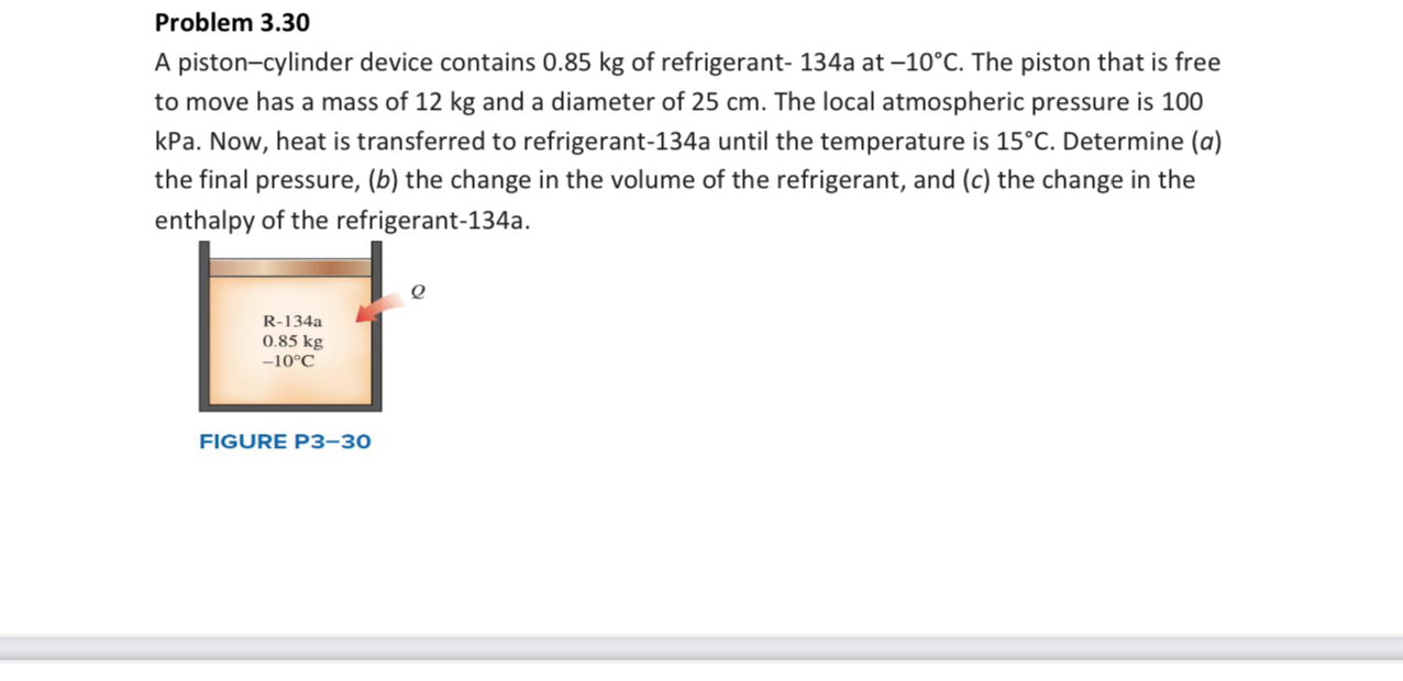 Solved Problem 3.30A piston-cylinder device contains 0.85 | Chegg.com
