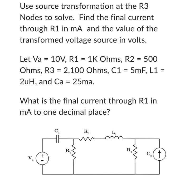 Solved Va=10 V,R1=1 K Ohms, R2=500 ns, R3 = 2,100 Ohms, C1 = | Chegg.com