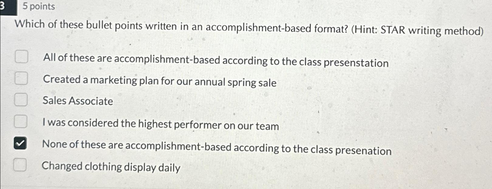 Solved 3,5 ﻿pointsWhich of these bullet points written in an | Chegg.com