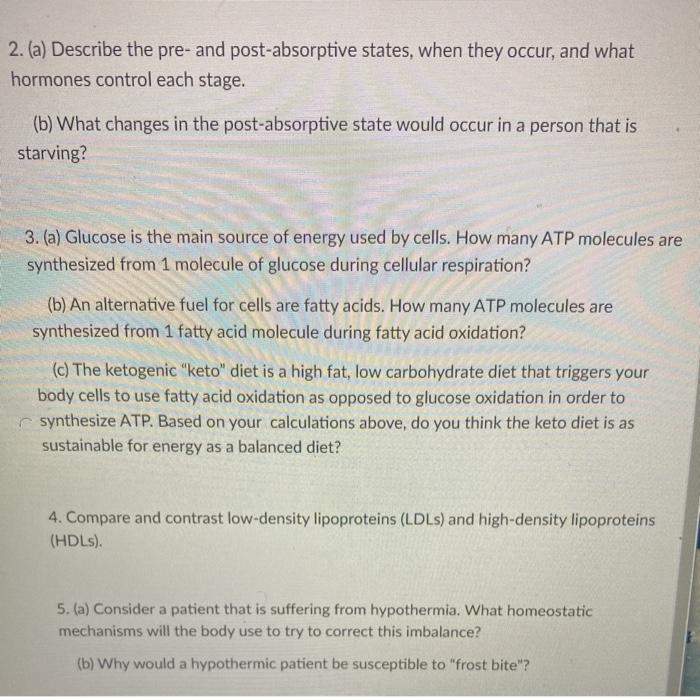 Solved 2. (a) Describe the pre- and post-absorptive states, | Chegg.com