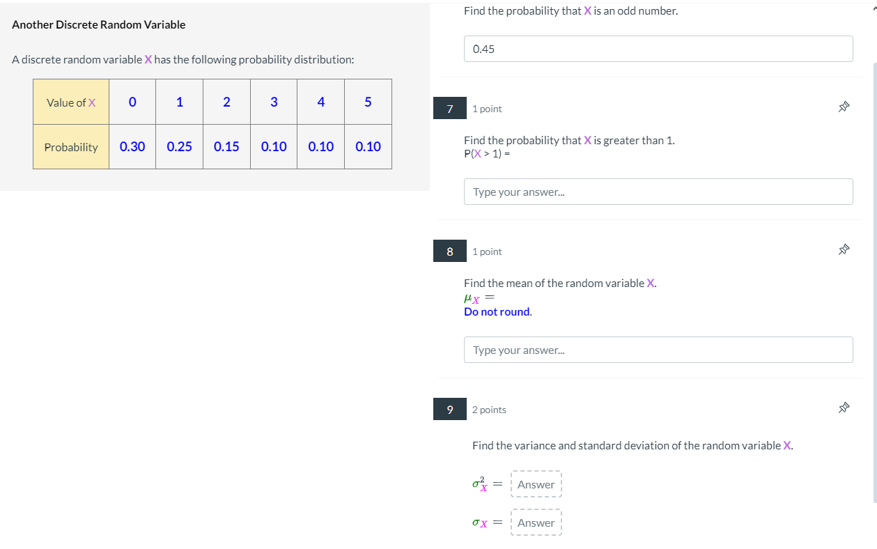 Solved Another Discrete Random VariableFind the probability | Chegg.com