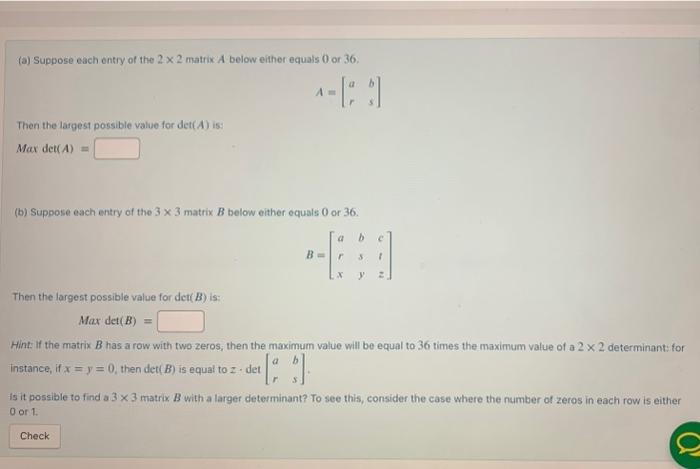 Solved (a) Suppose each entry of the 2×2 matrix A below | Chegg.com