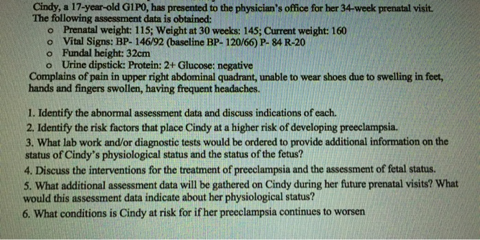 Solved Cindy, a 17-year-old G1PO, has presented to the | Chegg.com