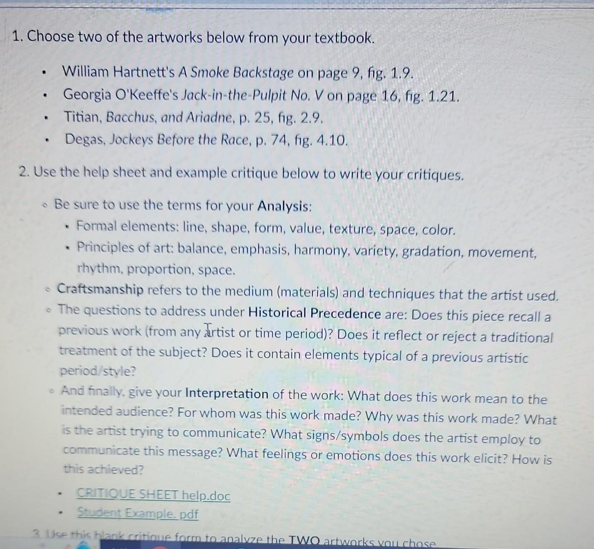 1. Choose two of the artworks below from your | Chegg.com