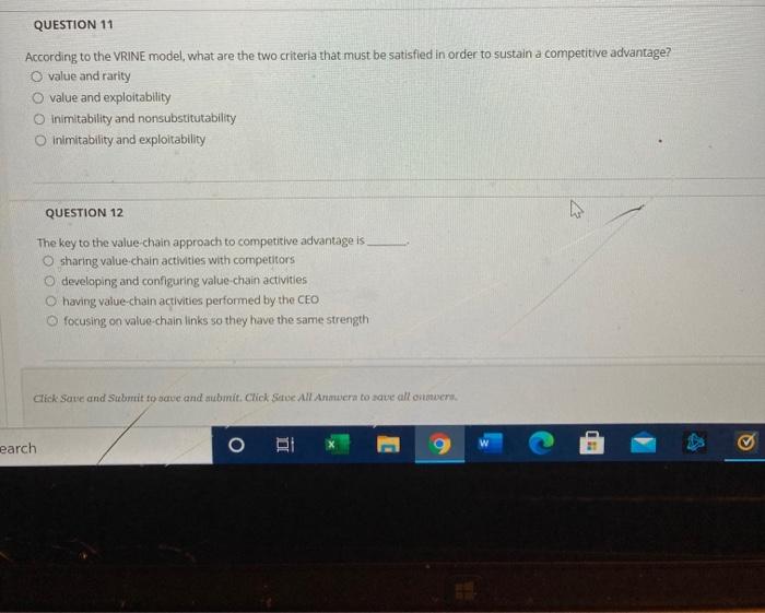 Solved QUESTION 11 According to the VRINE model, what are | Chegg.com
