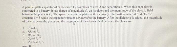 Solved A parallel plate capacitor of capacitance C0 has | Chegg.com