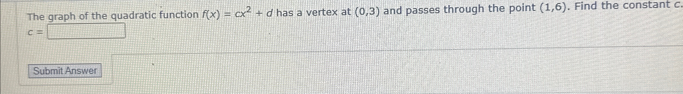Solved The graph of the quadratic function f(x)=cx2+d ﻿has a | Chegg.com