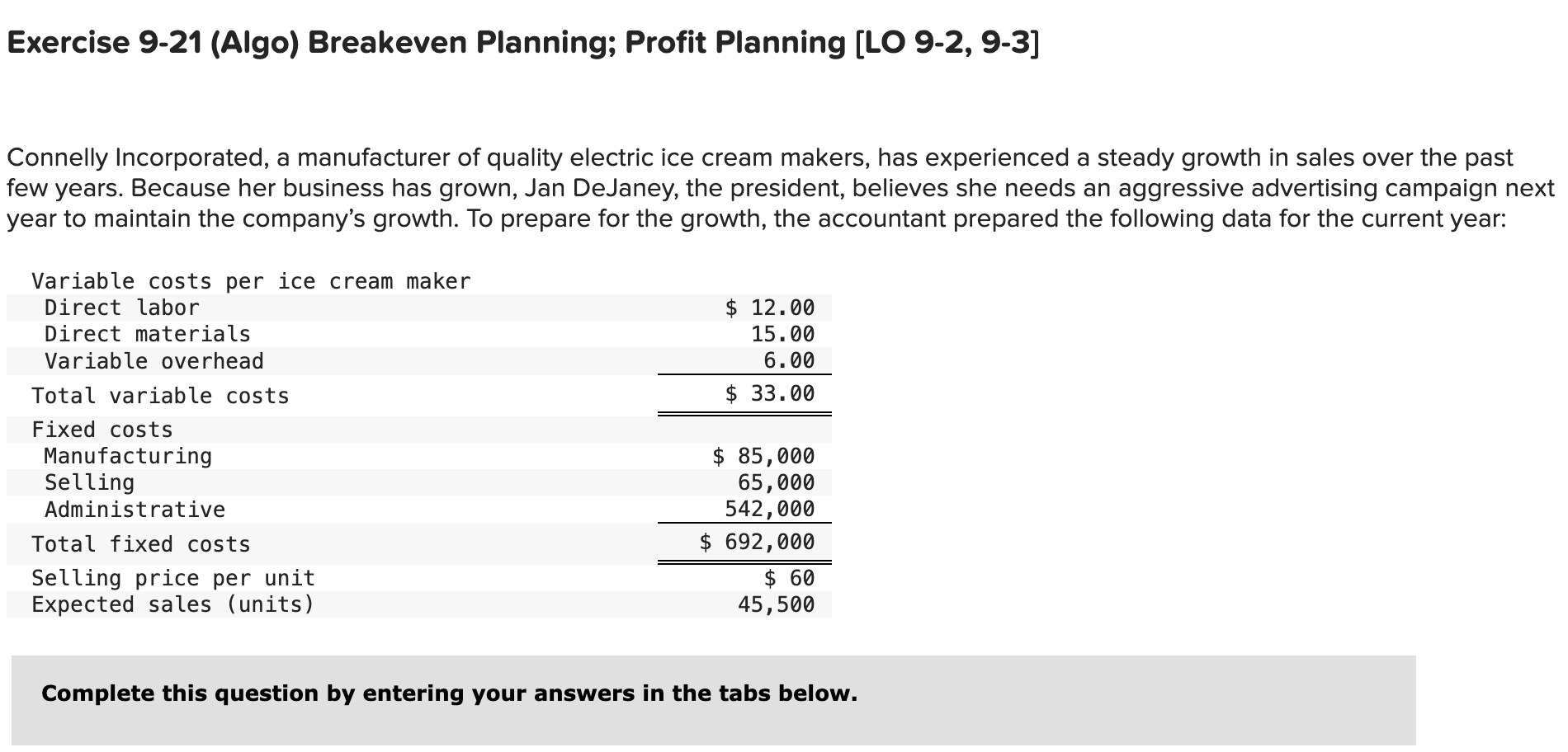 Solved Exercise 9-21 (Algo) ﻿Breakeven Planning; Profit | Chegg.com