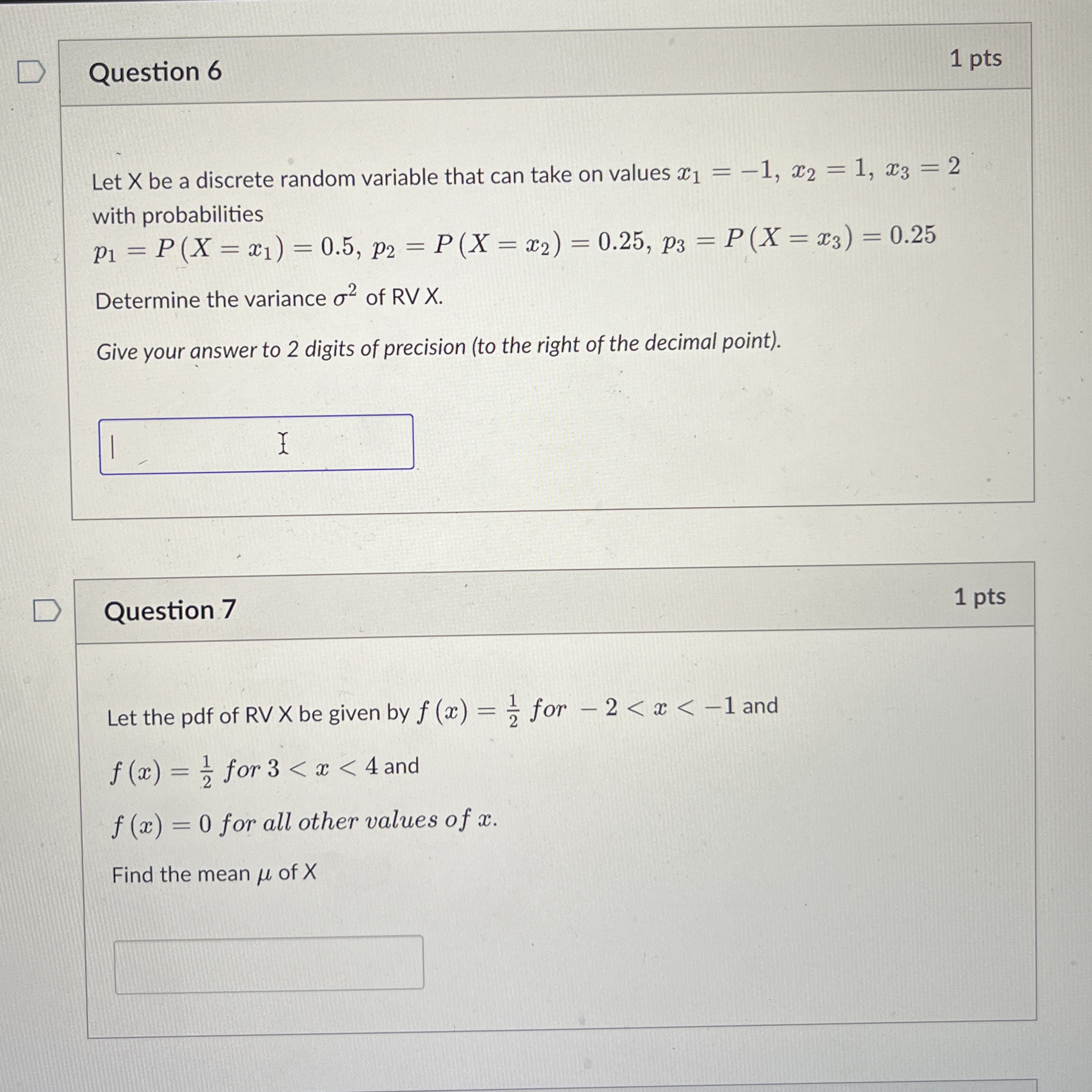 Solved Question 61 ﻿ptsLet X be a discrete random variable | Chegg.com