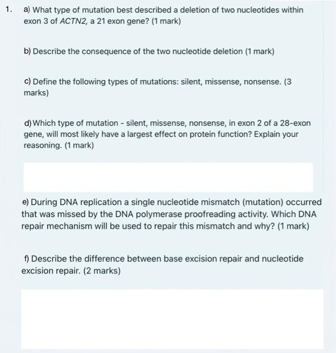 Solved a) What type of mutation best described a deletion of | Chegg.com