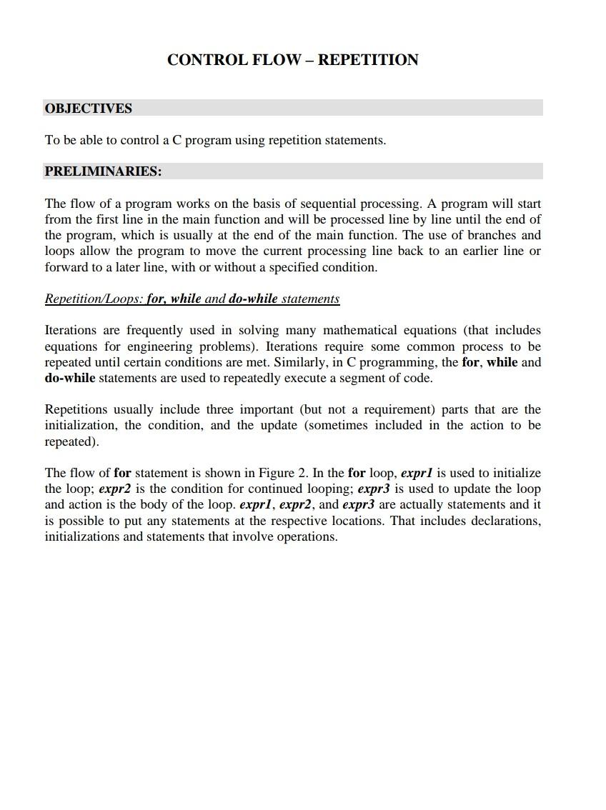 Solved CONTROL FLOW-REPETITION OBJECTIVES To be able to | Chegg.com