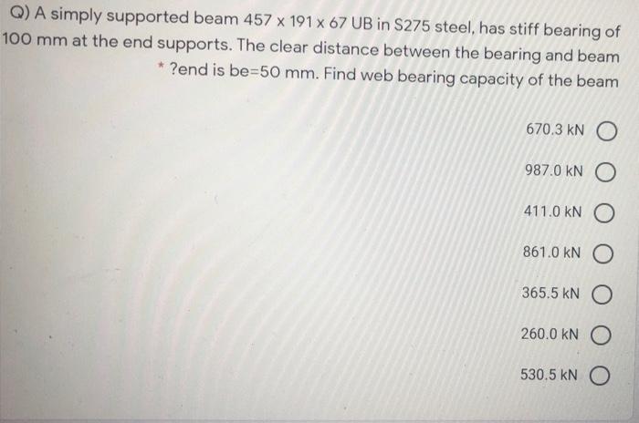 Solved Q) A simply supported beam 457 x 191 x 67 UB in S275 | Chegg.com