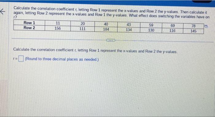 Solved Calculate the correlation coefficient r, letting Row | Chegg.com