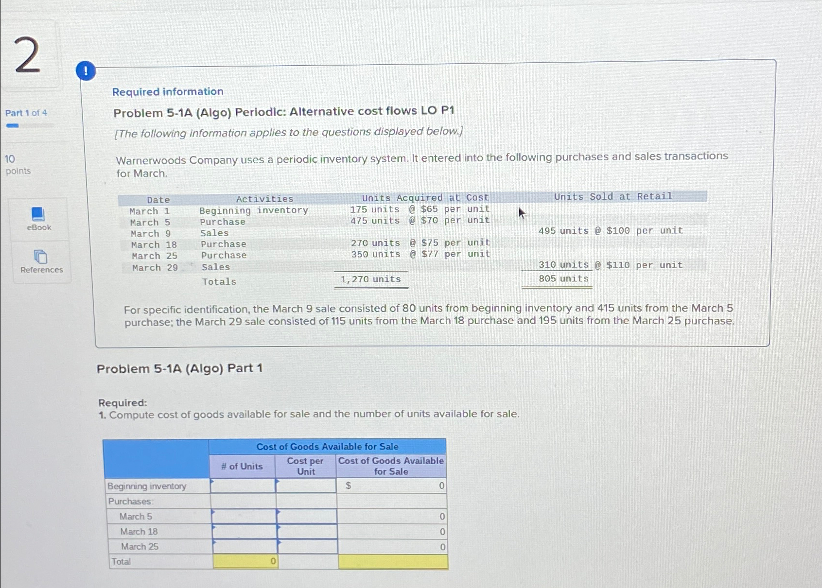 Solved 1Required informationProblem 5-1A (Algo) ﻿Periodic: | Chegg.com