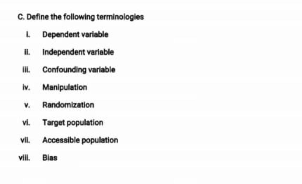 Solved C. Define the following terminologies Dependent | Chegg.com