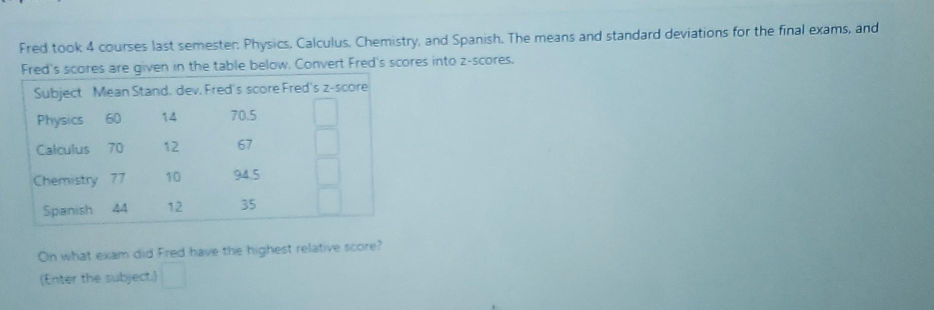 Solved Fred took 4 courses last semester. Physics. Calculus, | Chegg.com