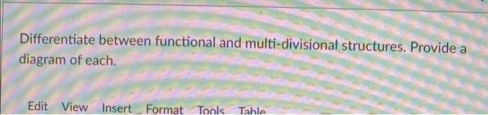 Solved Differentiate between functional and multi-divisional | Chegg.com