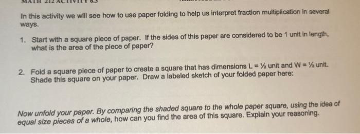 Solved In this activity we will see how to use paper folding | Chegg.com