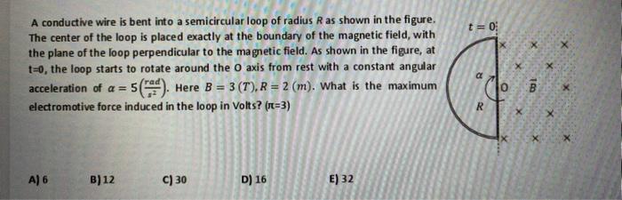Solved A conductive wire is bent into a semicircular loop of | Chegg.com