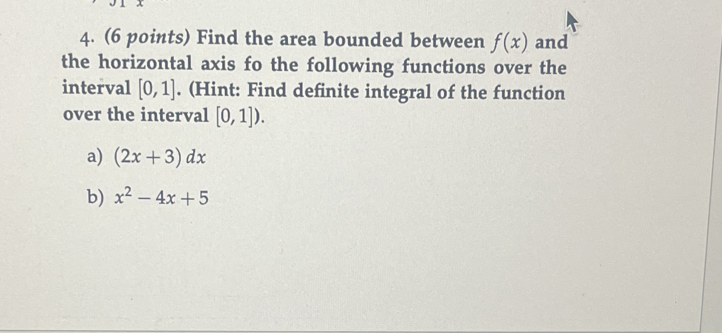 Solved (6 ﻿points) ﻿Find the area bounded between f(x) ﻿and | Chegg.com