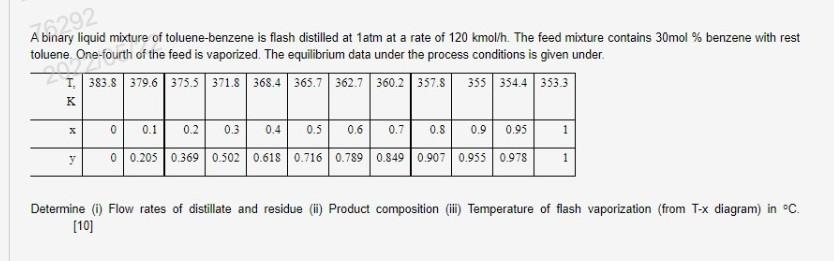Solved 76292 A binary liquid mixture of toluene-benzene is | Chegg.com