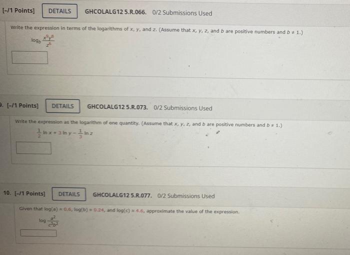 Solved [-/1 Points] DETAILS GHCOLALG12 5.R.066. 0/2 | Chegg.com