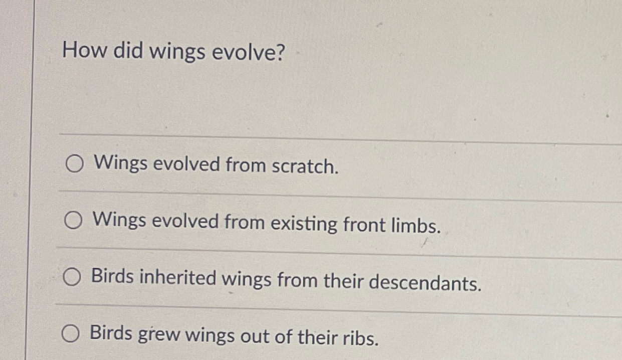 Solved How did wings evolve?Wings evolved from scratch.Wings | Chegg.com