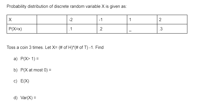 Solved Probability distribution of discrete random variable | Chegg.com