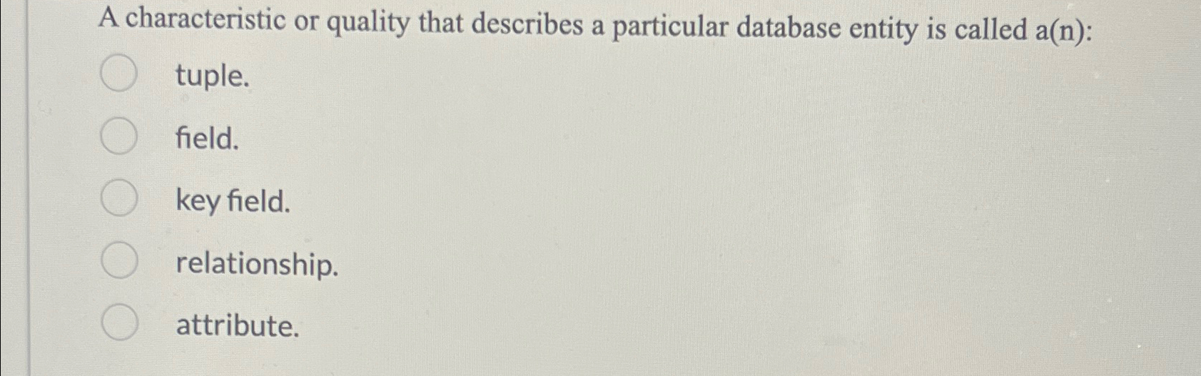 Solved A characteristic or quality that describes a | Chegg.com