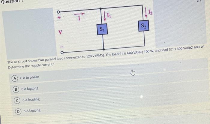 Solved The ac circuit shows two parallel loads connected to | Chegg.com