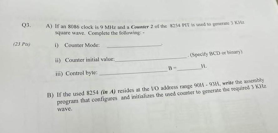 Solved A) If an 8086 clock is 9MHz and a Counter 2 of the | Chegg.com