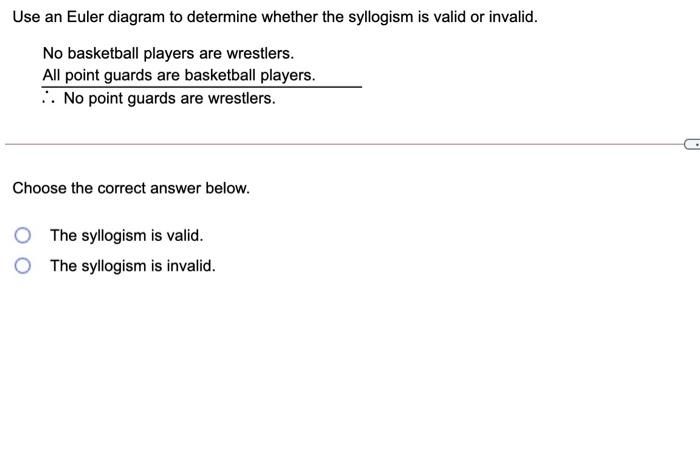 Solved Use an Euler diagram to determine whether the | Chegg.com