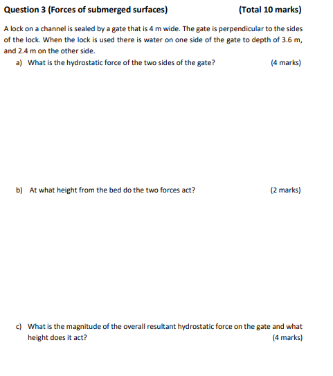 Solved Question 3 (Forces of submerged surfaces)A lock on a | Chegg.com
