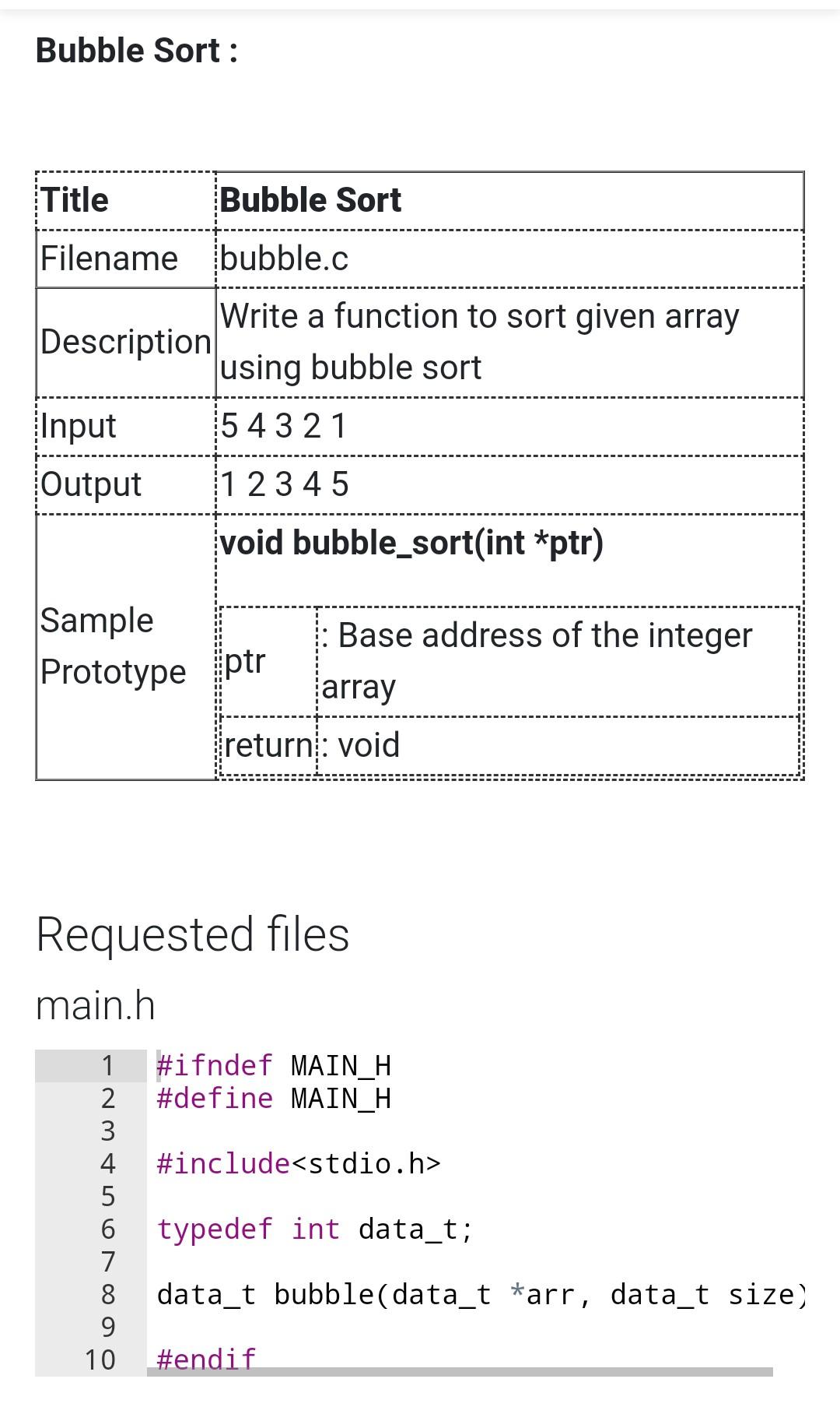 Solved Bubble Sort :\#include "main.h" /* Main Function */ | Chegg.com