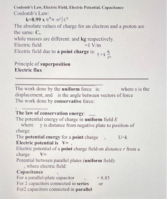 Solved Coulomb's Law, Electric Field, Electric Potential, | Chegg.com